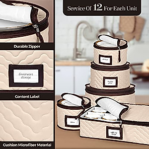 China Storage Containers 5-Piece Set Moving Boxes for Dinnerware, Glasses, Plates, Mugs and Saucers Sturdy Quilted Microfiber Dish Organizer with Dividers for Seasonal Storage - Service for 12