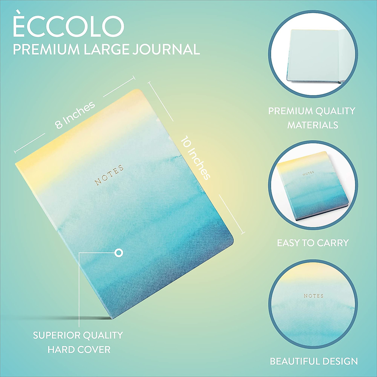 Eccolo Large Lined Journal Notebook, Hardbound Cover, Writing Journal, 256 Ruled White Pages, Ribbon Bookmark, Lay Flat, Desk Size for Work or School (Abstract, 8x10 inches)