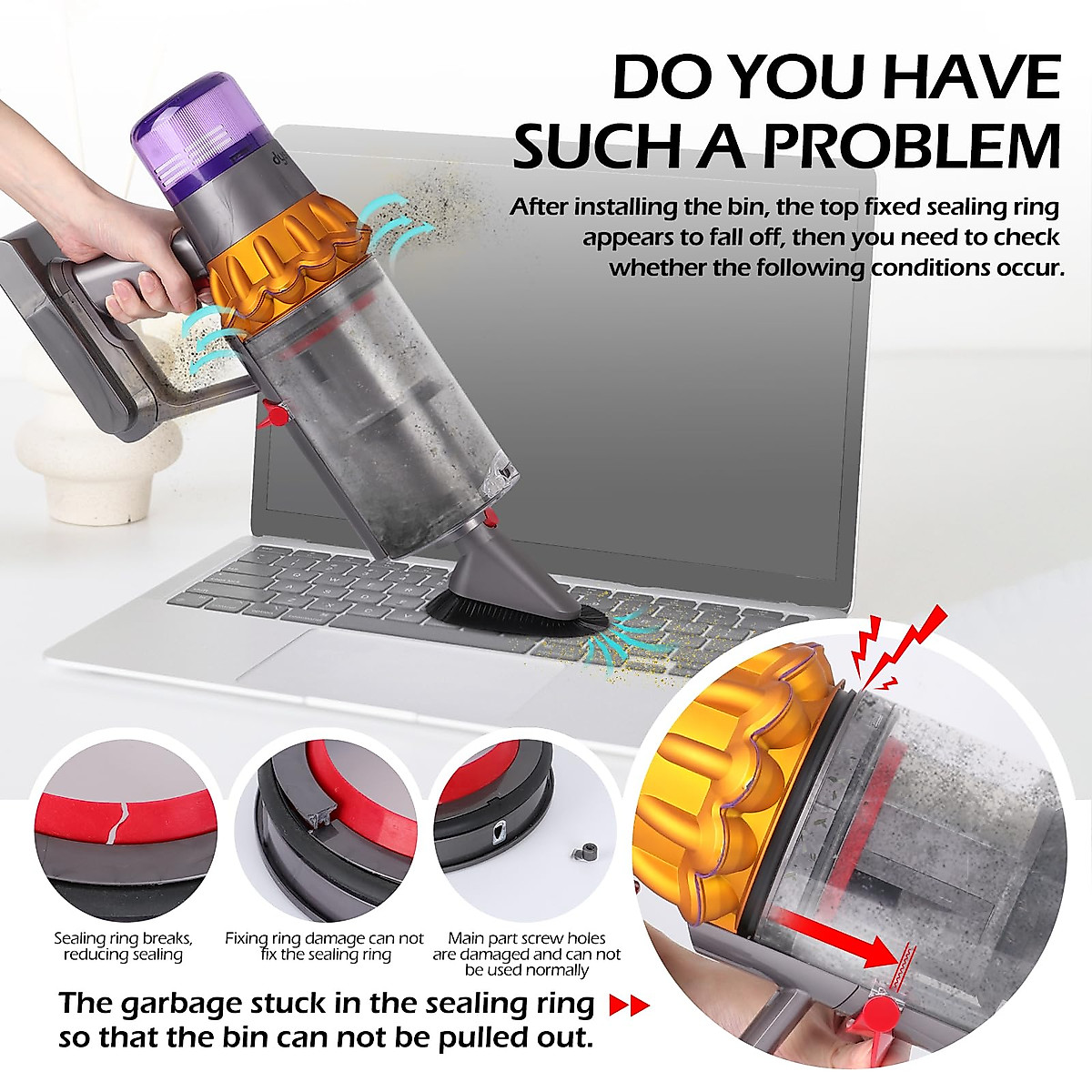 Dust Bin Sealing Ring Compatible with Dyson V11 V15 SV14 SV15 SV22 Vacuum Cleaner Canister Replacement Part Sealing Ring Assembly