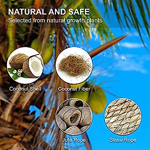 Bird House with Coconut Woven Straw, Natural Coconut Bird Cage with Woven Cover，Bird Nest for Parrot, Hamster, Squirrel, Rat, Lovebird, Finches