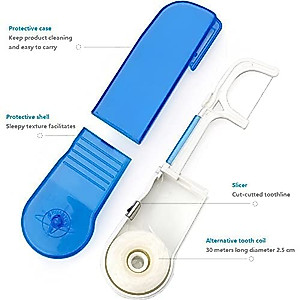 Koouood Re-usable Dental Floss Holder，Reusable, 30 Meters Long Dental Floss, Easy to Carry, Blue, 4.33x0.63x1.1 Inch