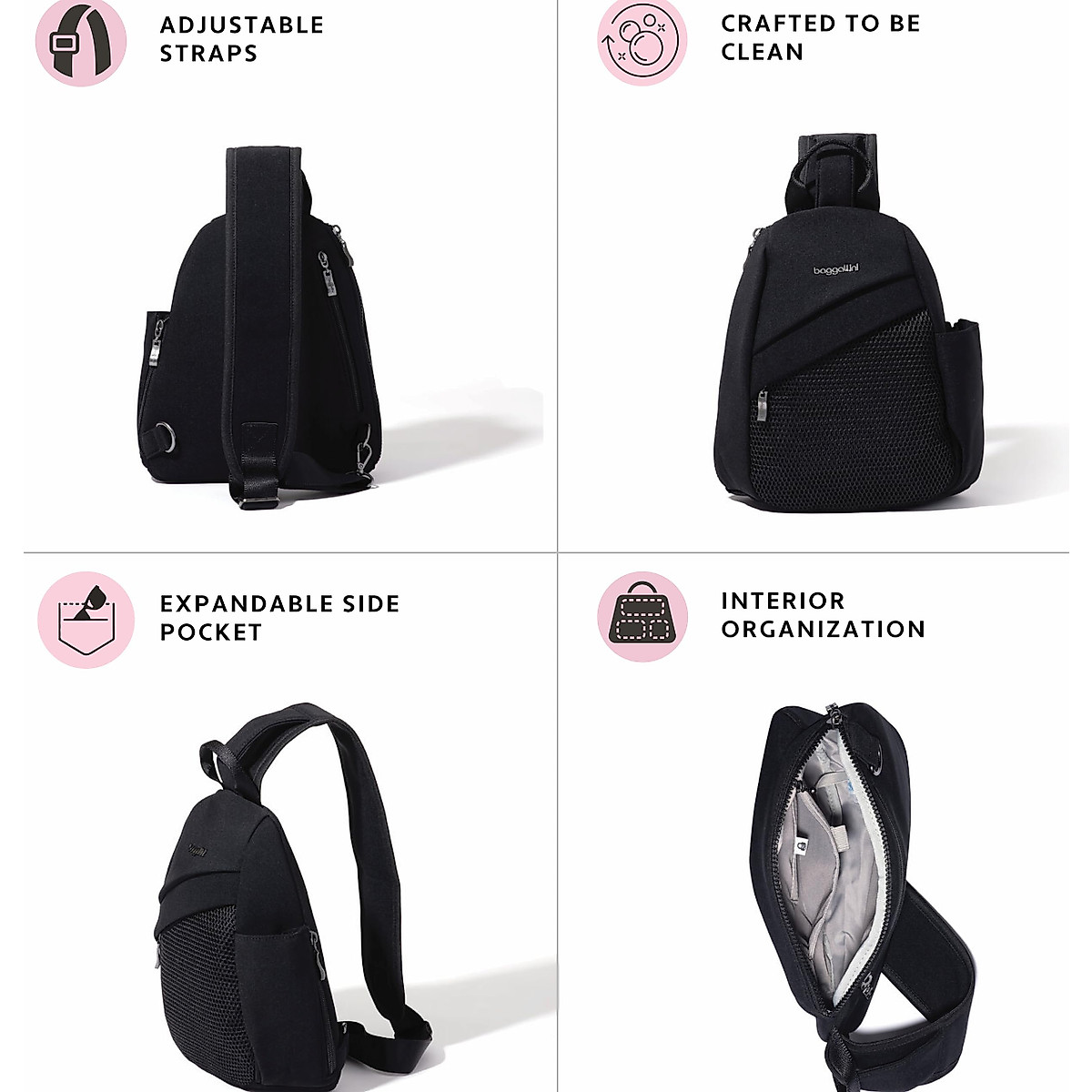 Baggallini Medium Sling Backpack - Lightweight Sling Bag with Convertible Adjustable Shoulder Strap