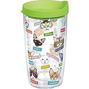 Tervis Flat Art Cats Made in USA Double Walled Insulated Tumbler Travel Cup Keeps Drinks Cold & Hot, 16oz, Clear