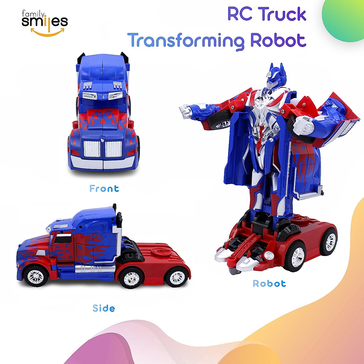 Family Smiles Kids Transforming Robot RC Truck Toys for Boys 8-13 Remote Control Car Gift Blue