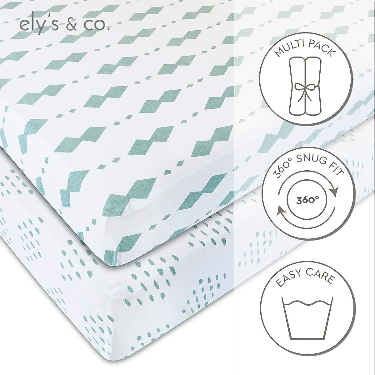 Fitted Crib Sheets - Flexible 100% Jersey Knit Cotton Toddler Mattress Cover for Girls & Boys - Grey Sage Diamond - 2 Pack Set