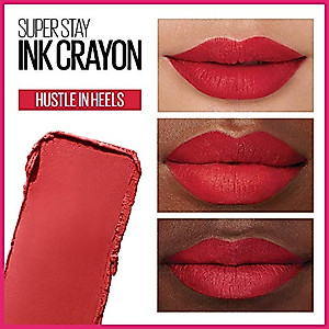 Maybelline Super Stay Ink Crayon Lipstick Makeup, Precision Tip Matte Lip Crayon with Built-in Sharpener, Longwear Up To 8Hrs, Hustle In Heels, Apple Red, 1 Count
