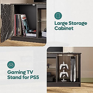 Bestier LED TV Stand for PS5,Modern Gaming Entertainment Center with Cabinet for 60/65 Inch TV,Easily Assemble TV Corner Console with Adjustable Glass Shelf for Living Room Bedroom Black Marble