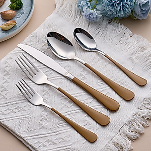 MDEALY 20-Piece Brown Silverware Set for 4, 18/0 Stainless Steel Flatware Cutlery Utensils Set, Include Dinner Knives,Dinner Forks,Dinner Spoons,Salad Forks,Teaspoons,Dishwasher Safe