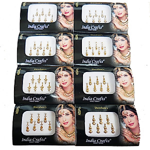8 Packs- 56 Bindis Combo of Silver/Gold/Black/Multicolored Face Jewels Bollywood tika`