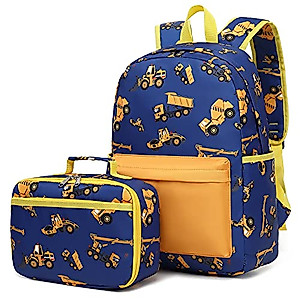 CAMTOP Backpack for Kids, Boys Preschool Backpack with Lunch Box Toddler Kindergarten Construction School Bookbag Set