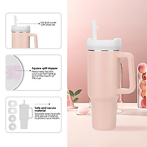 2 Pcs Replacement Lids For Stanley Cup 40 Oz Tumbler, Silicone Spill Stopper 4Pcs Set For H2.0 Stanley, Silicone Cup Lid Dust Cover With Straw Lid Cap 1 Pcs, 4 Pcs Long Reusable Stanley Straw (pink)