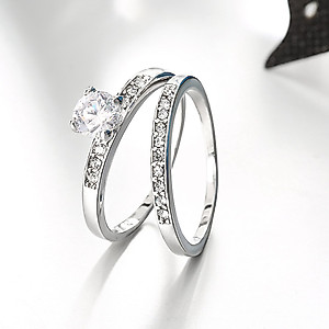 Women's Pretty 18K White Gold Plated Solitaire Wedding Bands TIVANI Collection Jewelry Rings,9