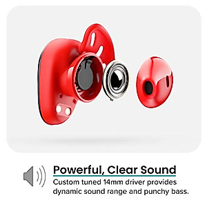 Cleer Goal Sport True Wireless Earbuds with 20 Hour Battery, for Workout and Exercise, Water and Sweat Resistant, Touch Controls, and High Audio Quality and Bass, Black/Red