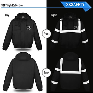 SKSAFETY High Visibility Reflective Jackets for Men, Waterproof Safety Jacket for Men with Pockets, Black Work Construction Coats for Winter Cold Weather,2XL, 1 Pack