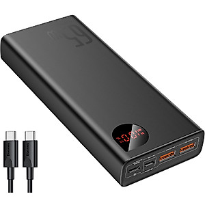 Baseus Power Bank, 65W 20000mAh Laptop Portable Charger, Fast Charging USB C 4-Port PD3.0 Battery Pack for MacBook Dell XPS IPad iPhone 14/13/12 Pro Mini Samsung Switch