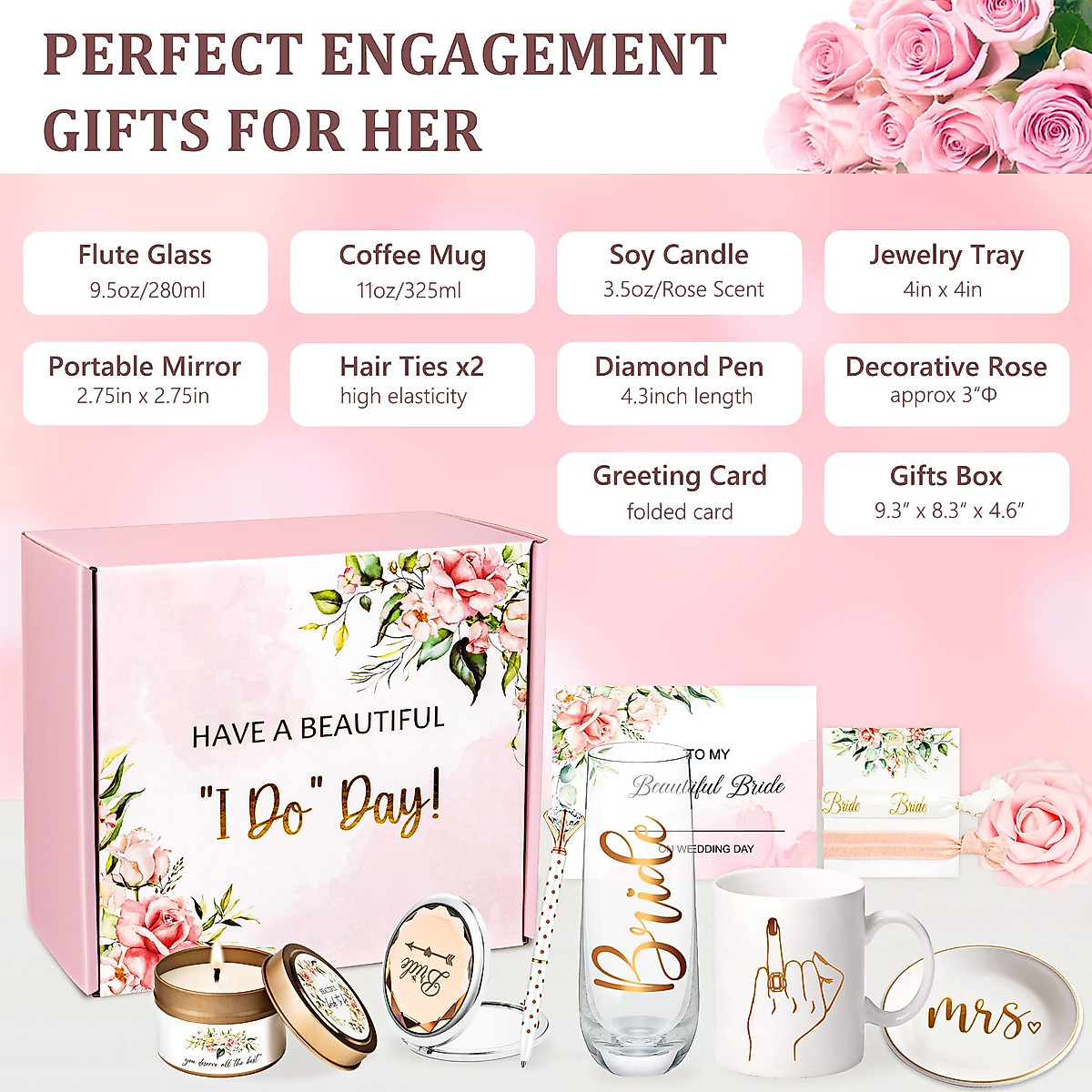 NOVITAR Bride To Be Gifts, Bridal Shower Gift Ideas, Engagement Gifts For Her, Wedding Gifts For Women, Bachelorette Gifts Box For Bride, Bachelor Party Newly Engaged Gift Set 11 PCS