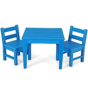 Costzon Kids Table and Chair Set, 3 Piece All-Weather Activity Table for Indoor & Outdoor, Heavy-Duty & Waterproof Furniture Set for Playroom, Nursery, Backyard, Toddler Table and Chair Set (Blue)