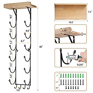 HULISEN Towel Racks for Bathroom, Wall Mounted Towel Rack with Wooden Shelf & 4 Hooks, Extended Wall Mount Towel Holder, Metal Bath Towel Holder for Bath Storage Organizer and Decor, Matte Black