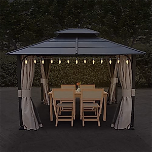LHLLHL 12 Ft. W X 14 Ft. D Metal Black 2-Tier Double Roof Patio Gazebo with Curtains and Netting (Color : D, Size : 12 Ft. W X 14 Ft)