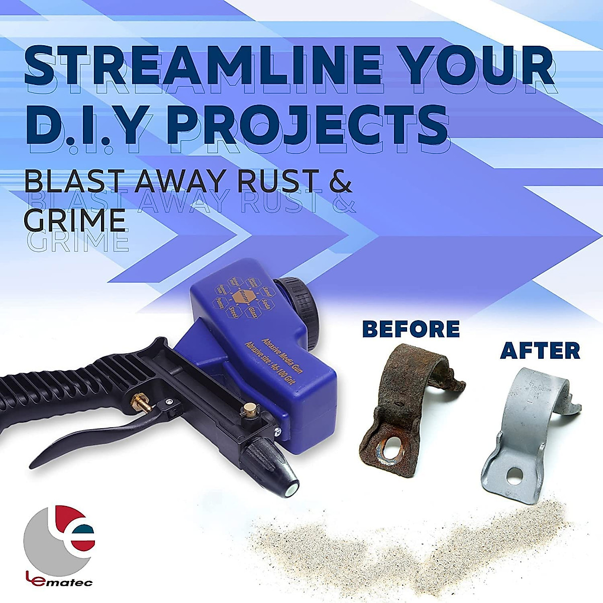 Le Lematec AS118 Blue Sandblaster and Sandblaster Long Nozzle Attachment Bundle