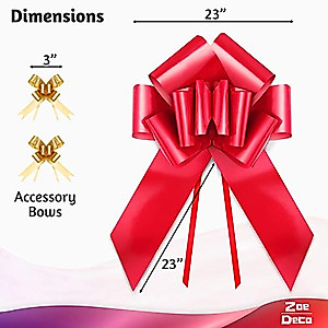 Zoe Deco Big Car Bow (Red, 23 inch), Gift Bows, Giant Bow for Car, Birthday Bow, Huge Car Bow, Car Bows, Big Red Bow, Bow for Gifts, Christmas Bows for Cars, Gift Wrapping, Big Gift Bow