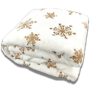 Serafina Home Christmas Holiday Throw Blanket: Velvelty Soft, Durable Fleece Accent for Bed or Couch (Golden Snowflakes, 50 x 60 inches)