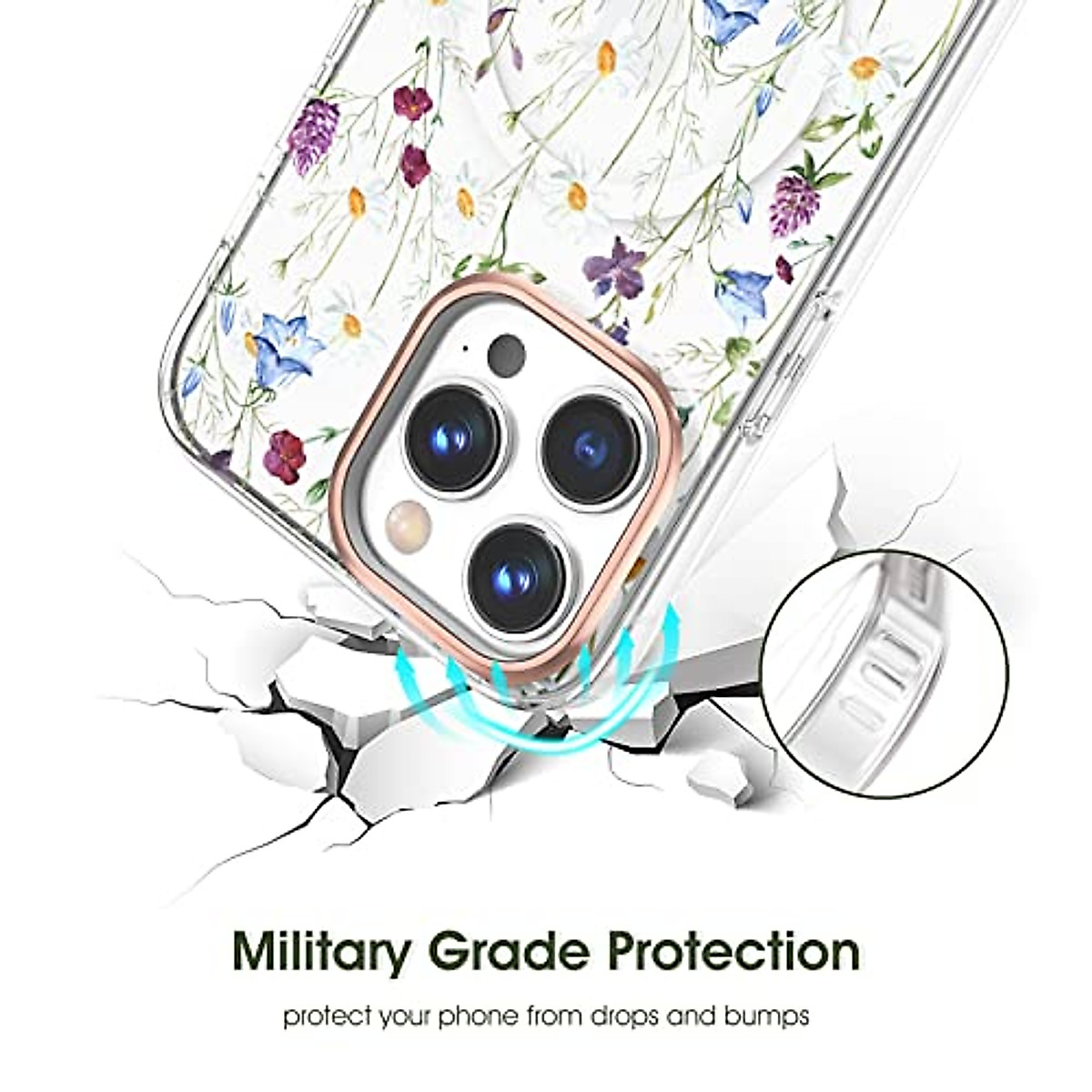 MILPROX Magsafe iPhone 14 Pro Max Flower Case (2022), Magnetic Cute Design for Girls Women, Shockproof Floral Pattern Hard Back - MS Garden