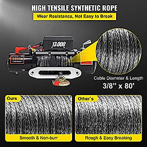 VEVOR Electric Winch 13000lb Load Capacity Truck Winch Compatible with Jeep Truck SUV 65ft/20m Synthetic Rope 12V Power Winch with Wireless Remote Control, Powerful Motor for ATV UTV Off Road Trailer