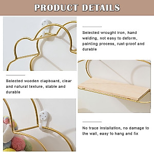 LYZOLICS 3Pcs Metal Cloud-Shaped Floating Shelves - Innovative Wall Decor, Wall Mounted Storage Shelf, Display Ledge, Easy Installation, Effortless Cleaning(Golden 3 Pcs)