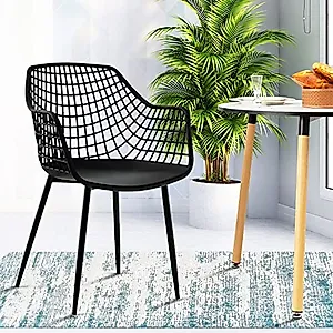 Giantex Modern Dining Chairs Set of 4 - Black Arm Chair with 15" High Backrest, Powder-Coated Metal Legs, Anti-Slip Foot Pads, Max Load 265 lbs, Kitchen Dining Room