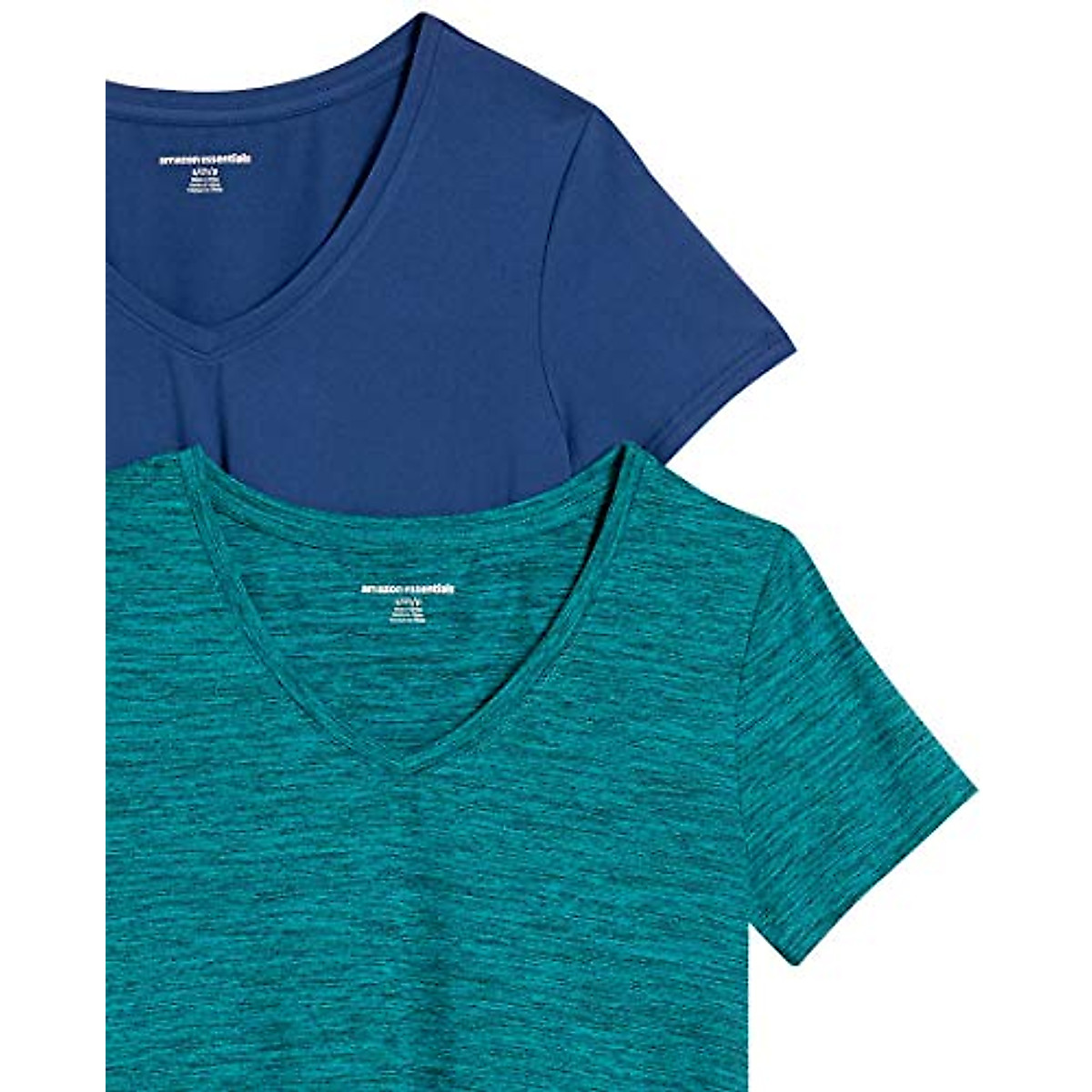 Amazon Essentials Women's Tech Stretch Short-Sleeve V-Neck T-Shirt (Available in Plus Size), Pack of 2, Navy/Teal Blue Space Dye, Large