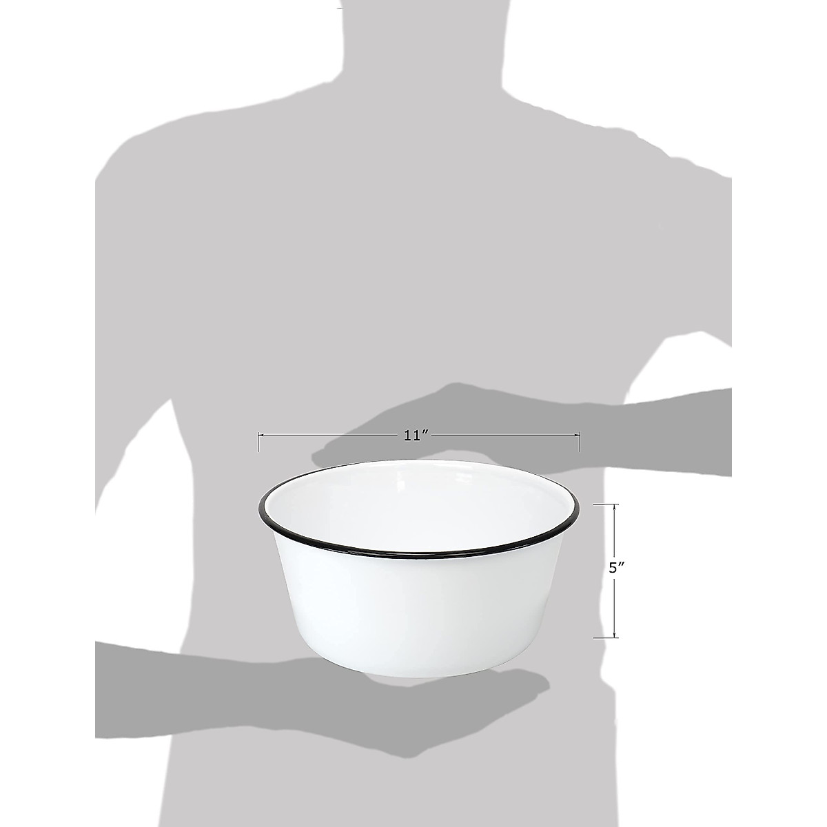 Red Co. Set of 2 Extra Large Enamelware Metal Classic 4 Quart Mixing & Serving Popcorn Bowls, White/Black Rim