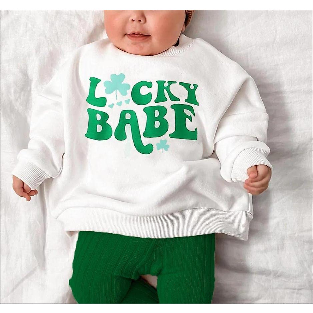 Engofs Toddler Baby Girl St. Patrick's Day Outfit Long Sleeve Letter Print Sweatshirt Tops Bell Bottoms Pants Set My First St Patricks Clothes Green 2-3T