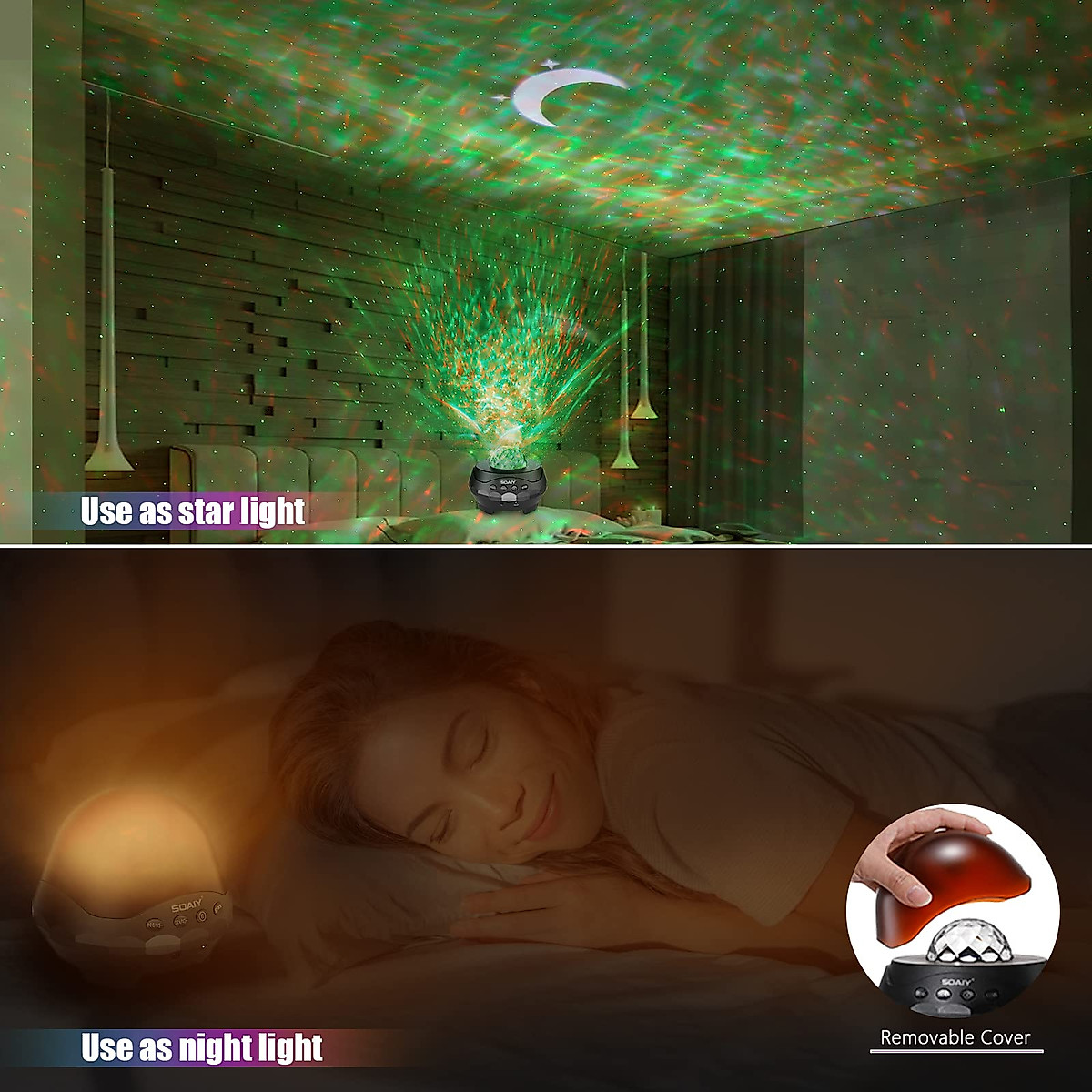 SOAIY Star Projector, Galaxy Projector Starry Night Light Projector with Bluetooth Speaker, Remote Control, 8 White Noises, Works with Alexa Smart App for Kids Adults Bedroom/Party/Home Ceiling Decor