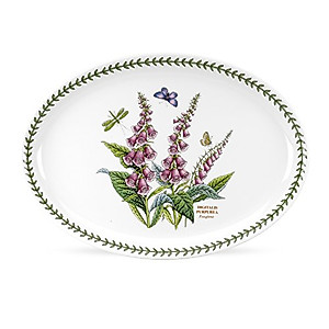 Portmeirion Botanic Garden Collection Oval Platter | 13 Inch Serving Platter with Foxglove Motif | Made from Porcelain | Dishwasher and Microwave Safe