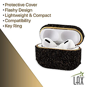 LAX Gadgets AirPods Pro Case Cover - Protective Compatible with Apple AirPod Pro - Lightweight Case with Carabiner Key Ring  Easy to Use - Rhinestones Black