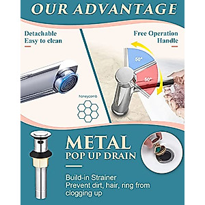 KUZOR Bathroom Faucets 1 or 3 Hole Single Handle Bathroom Sink Faucet Solid Brass Chrome Bathroom Faucet with Optional Deck Plate 4 Inch Centerset Pop Up Drain and Water Supply Hoses Included