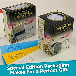 Monogram Address Stamp - Personalized Self Inking Rubber Stamp - Style 037 - with Locking Bottom Cover- Choose from 15 Ink Colors