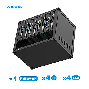 UCTRONICS Upgraded Complete Enclosure for Raspberry Pi Cluster, Compatible with Pi 5, 4B, 3B+/3B, and Other B Models, House Up to 4×2.5" SSD, Support PoE/PoE+ HAT and Switch, 2 Cooling Fans
