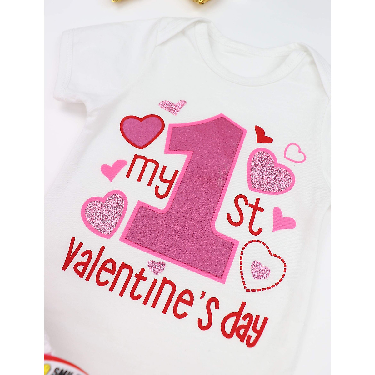 KANGKANG My First Valentine Day Newborn Girl Clothes Romper + Tutu Skirt Infant Summer Outfits 3PC Set 6-9 Months