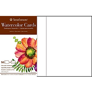 Strathmore 105-210-1 Watercolor Cards, Cold Press, 5" x 6.875", 50 Envelopes, Cards & Envelopes , White