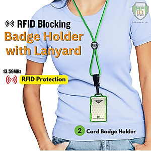 Specialist ID Detachable Lanyard and Identity Stronghold 2-Card RFID Blocking Badge Holder - 2 Sided/Blocks 13.56MHz Signal - Double Sided - Secure CAC PIV TWIC Card Holder (Black)