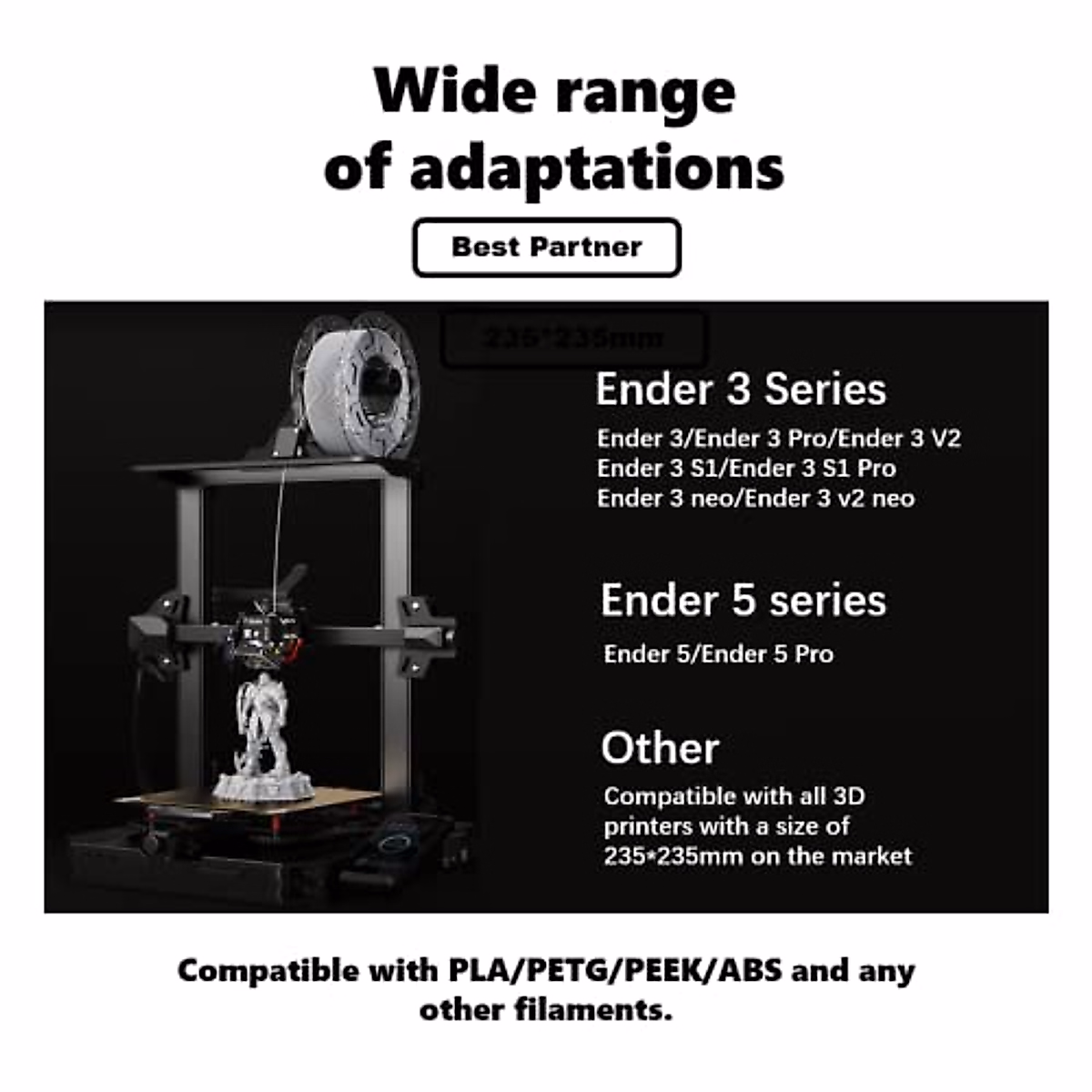 PEI Sheet 235mmx235mm and Magnetic Sticker with Adhesive for Creality Ender 3/Ender 3 Pro/Ender 3 V2/Ender 3 S1/Ender 3 S1 pro/Ender 3 neo/Ender 3 v2 neo/Ender 5/Ender 5 Pro/Voxelab Aquila 3D Printer