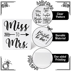 WATINC Engagement Party Centerpieces Decorations - 5pcs Miss to Mrs Engaged Wood Sign Tables Decor, Sweet Engagement Tabletop Tiered Tray Gift for Bridal Shower Bachelorette Betrothal Party (Black & White)