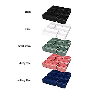 6 Pcs Stackable Drawer Organizer Set Desk Drawer Dividers, Bathroom Vanity Cosmetic Makeup Trays , Multipurpose Clear Plastic Storage Bins for Jewelries, Kitchen Gadgets and Office Accessories, Green
