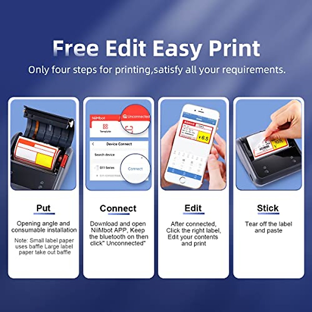 Thermal Label Printer B3S with 3 Inch Labels Tape Bluetooth Business Sticker Label Maker Suitable for Barcode, Price, Address and Storing Compatible with Android iOS and Windows for Home & Office