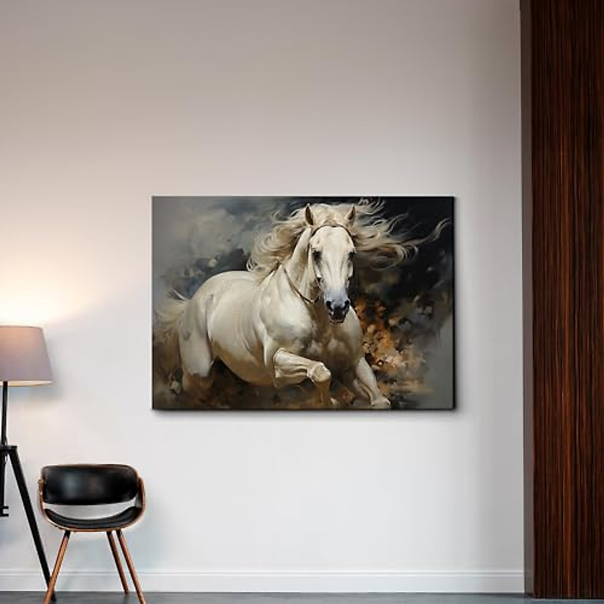 Majestic Black Stallion Galloping In The Clouds, Black Horse On Salt Flats, Canvas Print, Black Horse Print, Black Horse Wall Art