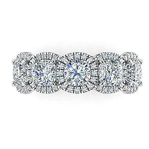 Indi Gold & Diamond Jewelry Created Cushion & Round Cut White Diamond 925 Sterling Silver 14K White Gold Finish Diamond Engagement Eternity Band Ring for Women's