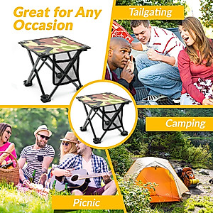 Outrav Camping Stool - Outdoor Travel Folding Small Chair - Portable Stool for Camping, Fishing, Hiking, Gardening, & Beach - Heavy Duty, Lightweight Easy to Carry Camping Seat with Carry Bag (Camo)