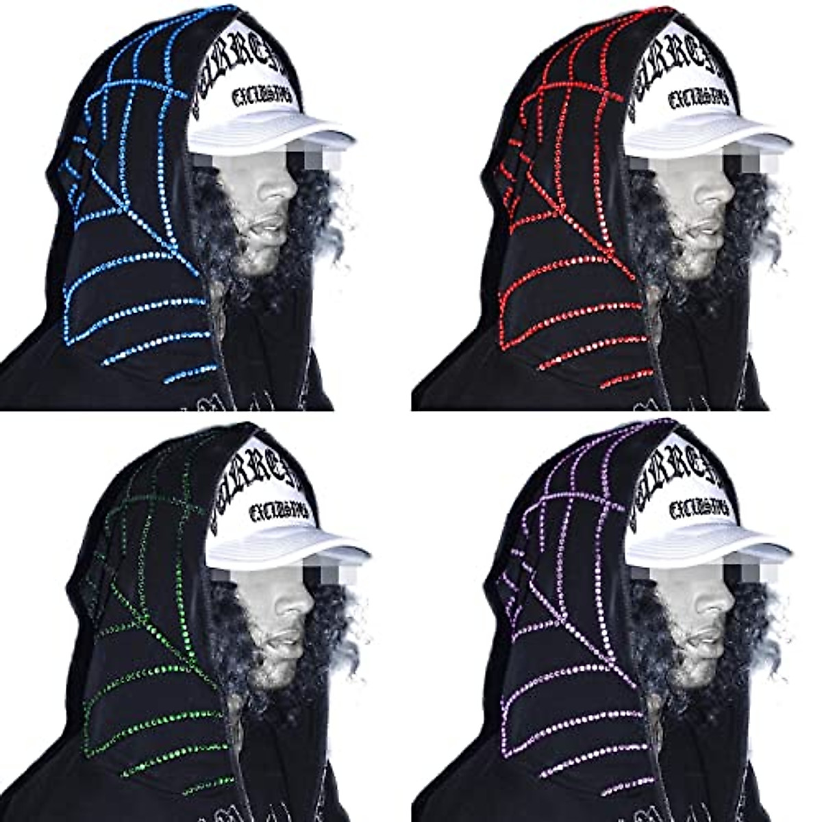 Easyoyo Skeleton Zip Up Hoodie for Men Women, Gothic Y2K Jacket Diamond Glitter Oversize Grunge Punk Dark E-Girl Sweatshirt